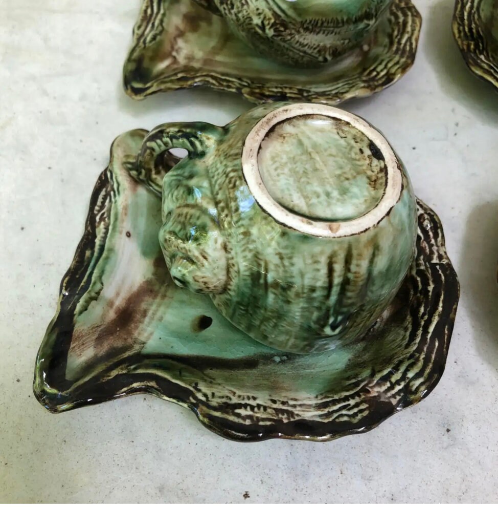 1950s French Majolica Seashells Tea Set / 4 Cups and Saucers; Tea Pot ...