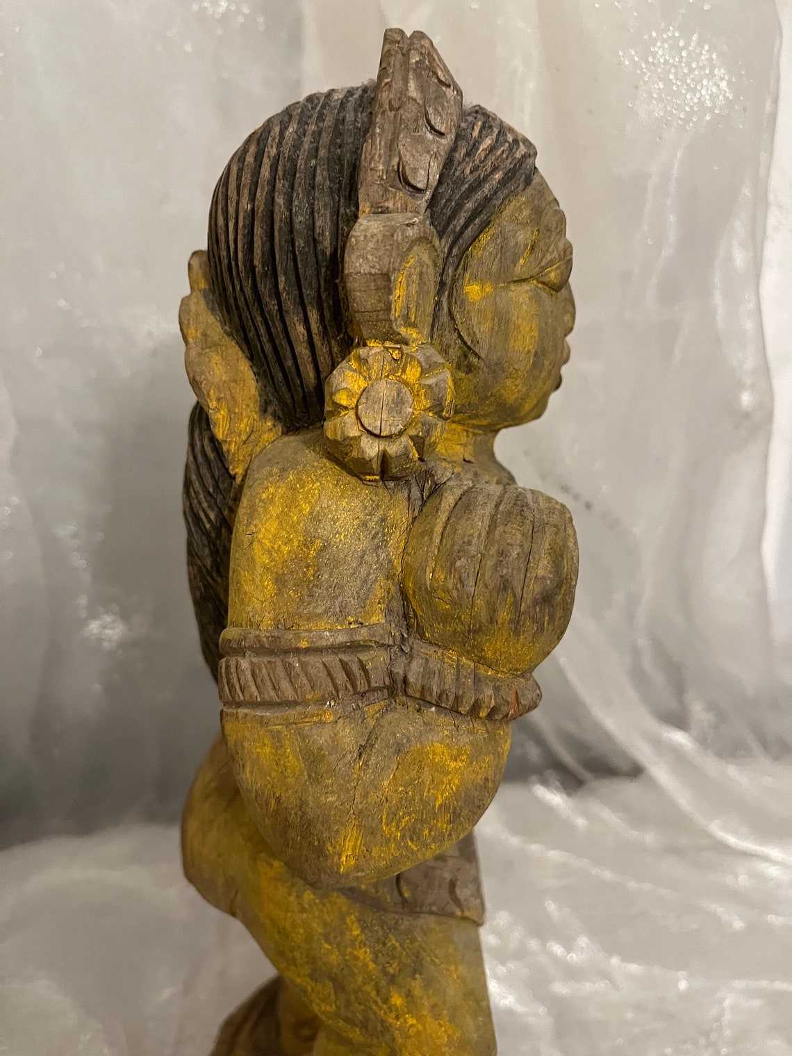 Hand Carved Rustic Tribal Ganga Devi River Goddess Statue Hindu Temple ...