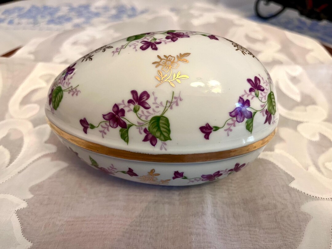 Vintage Ucagco Ceramic Japan Egg Shaped Covered Dish Violets / Large ...