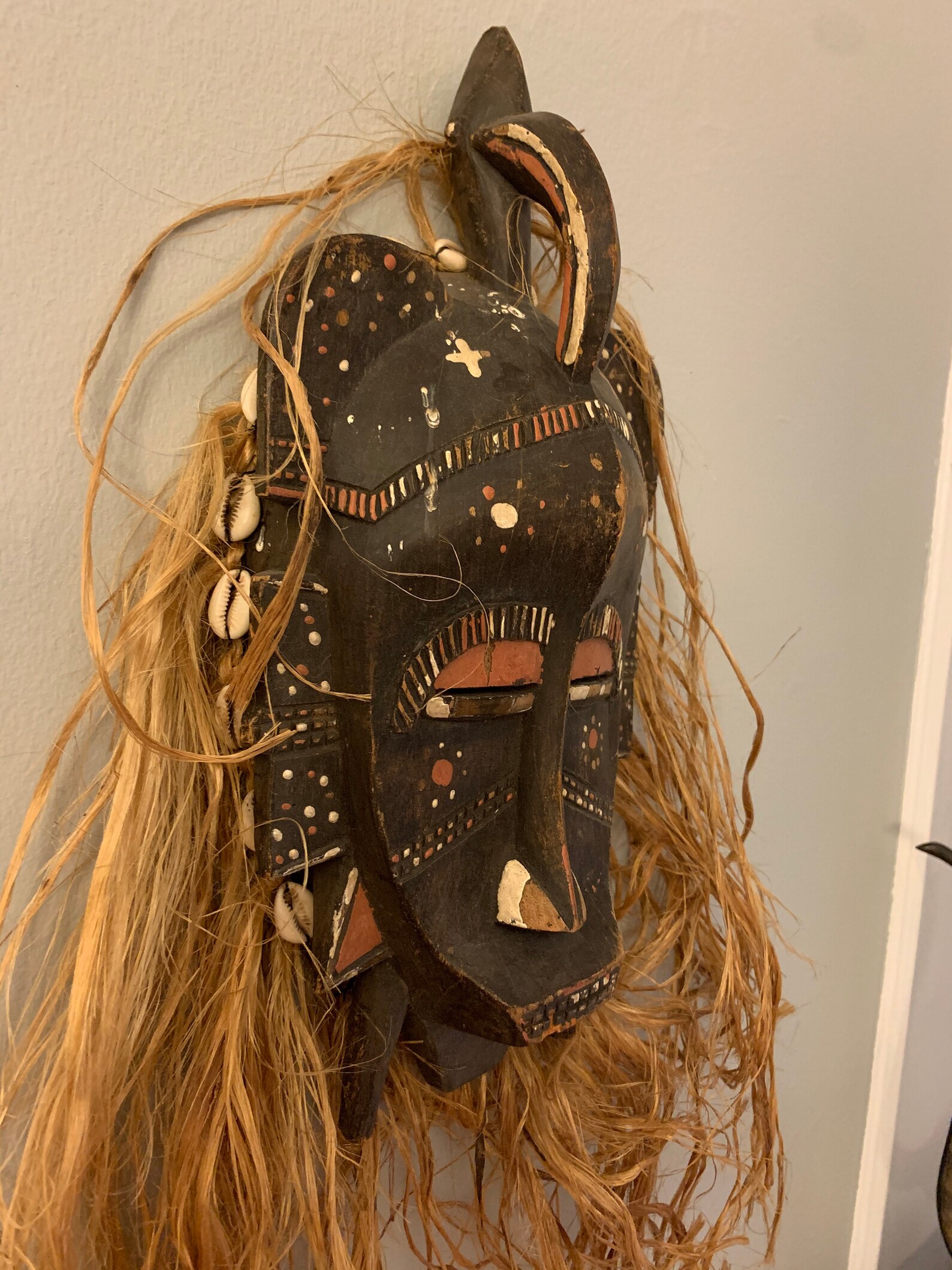 Senufo Mask With Bird Design / Raffia and Cowrie Shells / | Etsy