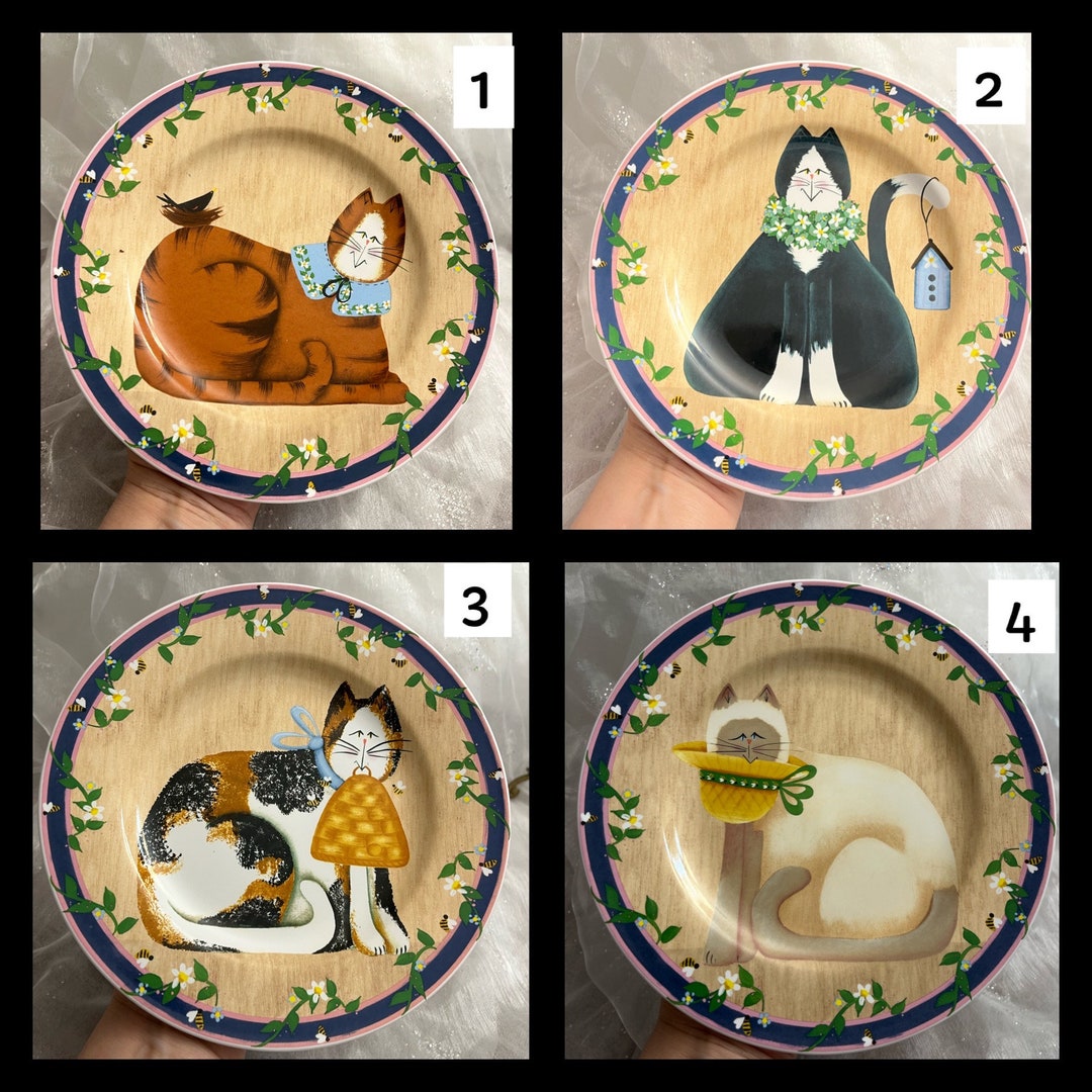 Sakura Garden Cats Plates / Fiddlestix Stoneware / Sandwich Salad ...