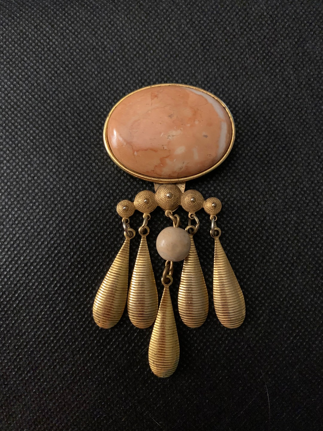 KATE HINES Modernist Huge Dangly Brooch / Pin / Tourmaline Pink Agate ...
