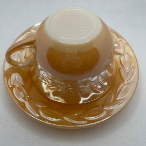 Fire King Marigold Peach Luster Ware Teacup and Saucer Orange W/ Laurel ...