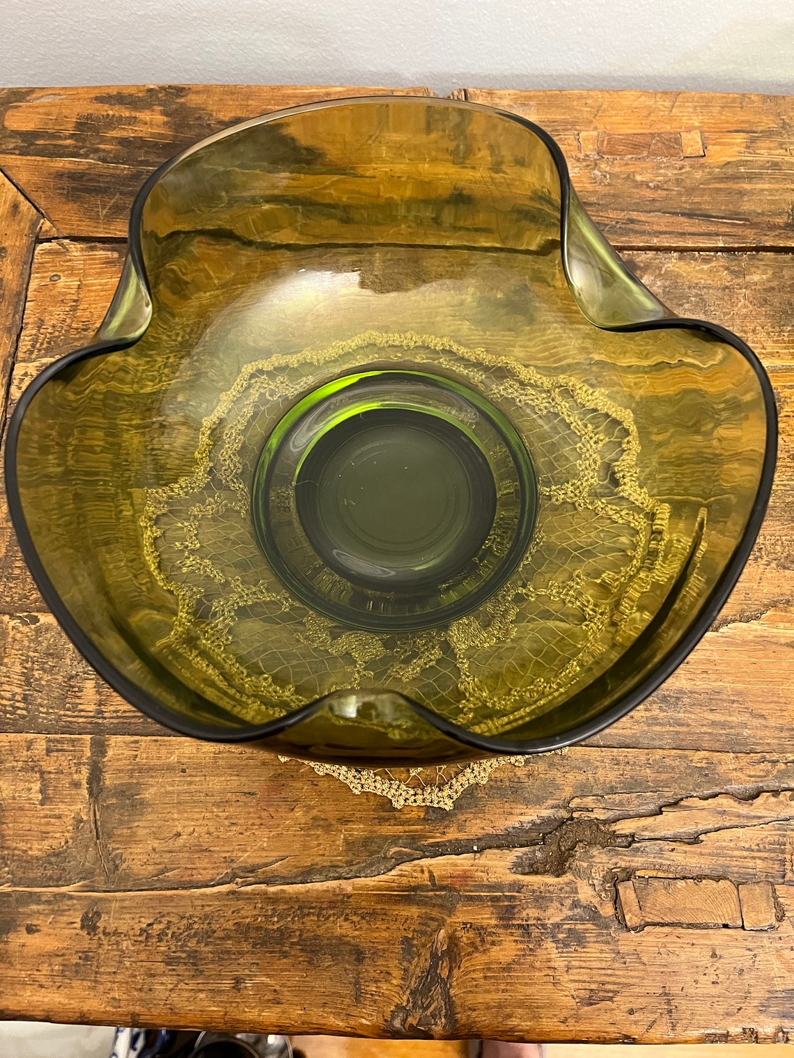 Anchor Hocking Mod Pinched Shape Avacado Green Glass Serving - Etsy