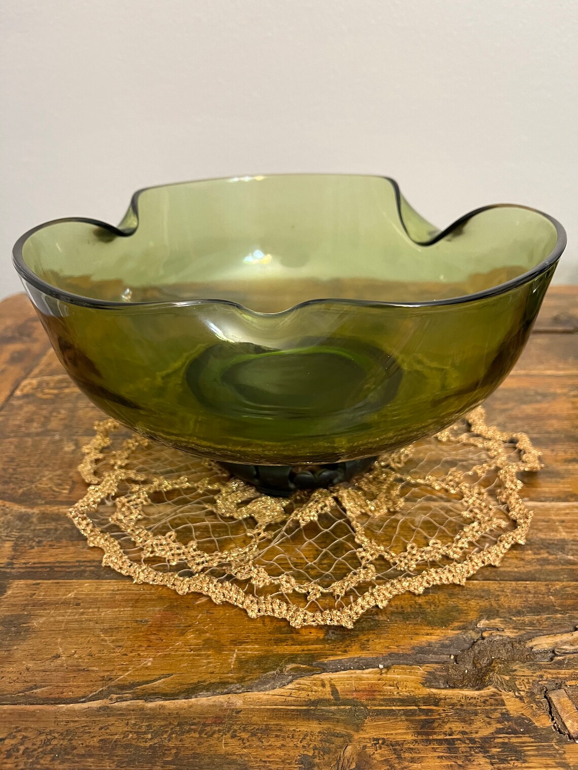 Anchor Hocking Mod Pinched Shape Avacado Green Glass Serving - Etsy