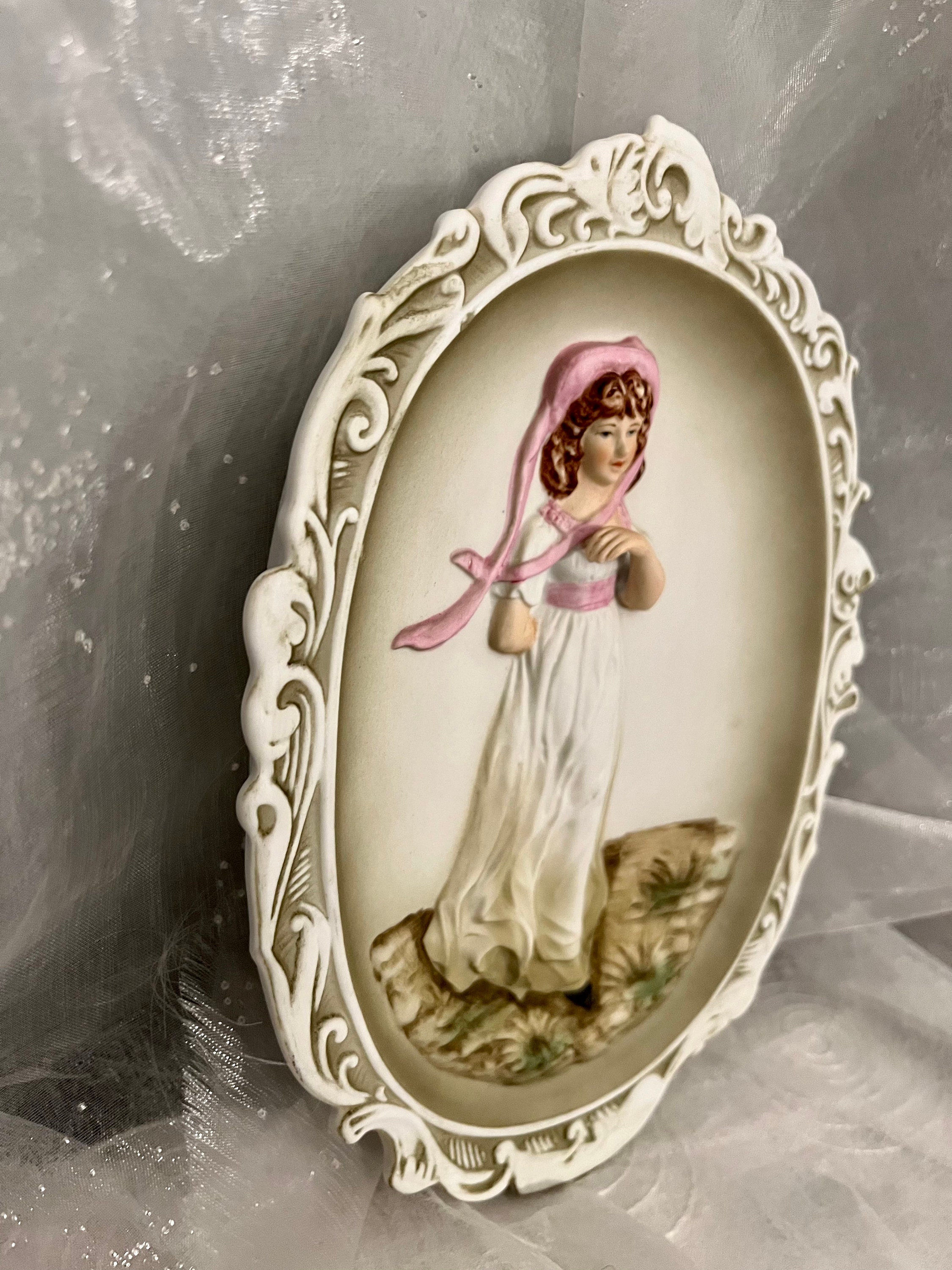 1950s Lefton China Pinkie Porcelain Bisque Wall Plaque / Three ...