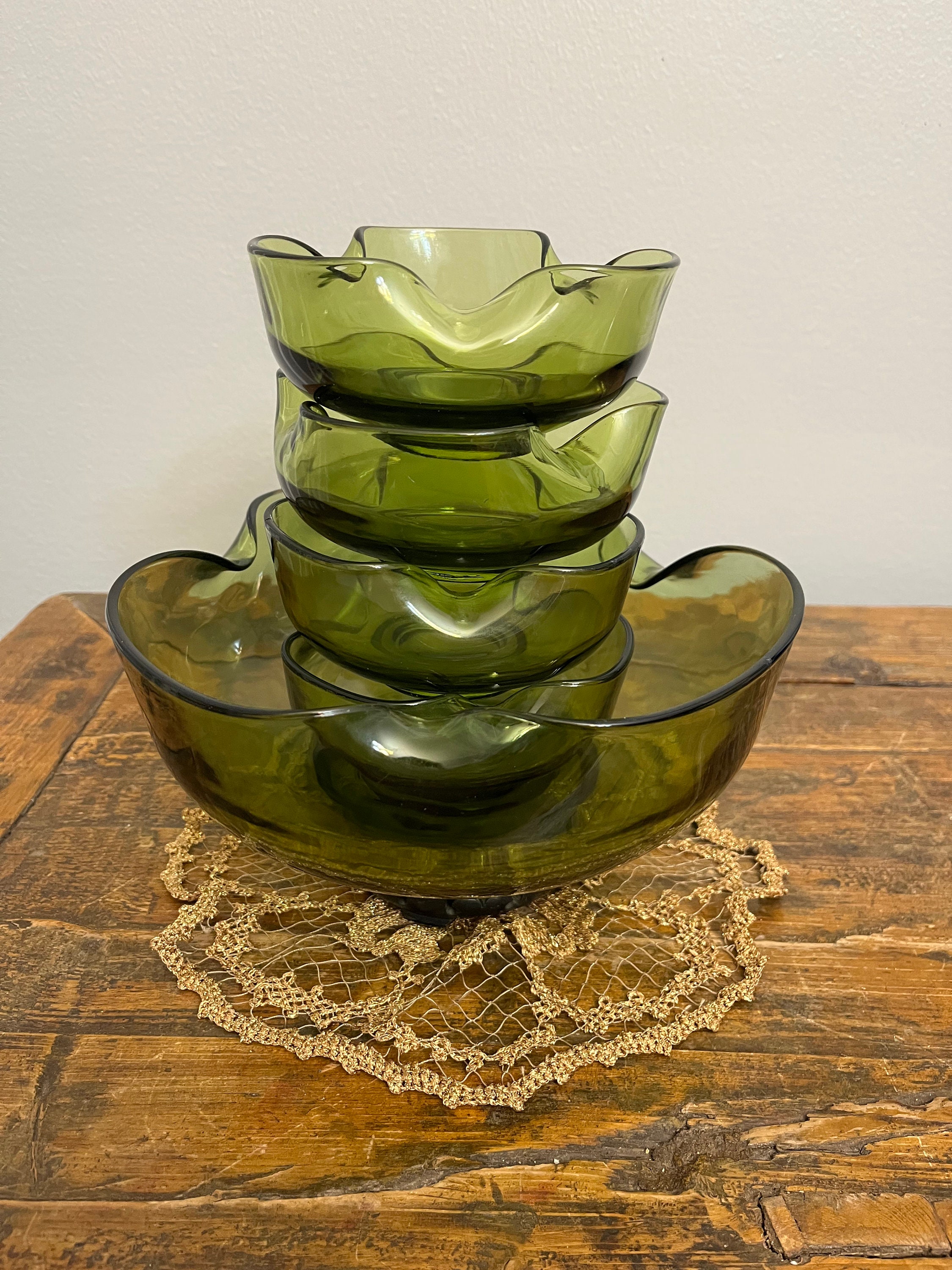 Anchor Hocking Mod Pinched Shape Avacado Green Glass Serving - Etsy