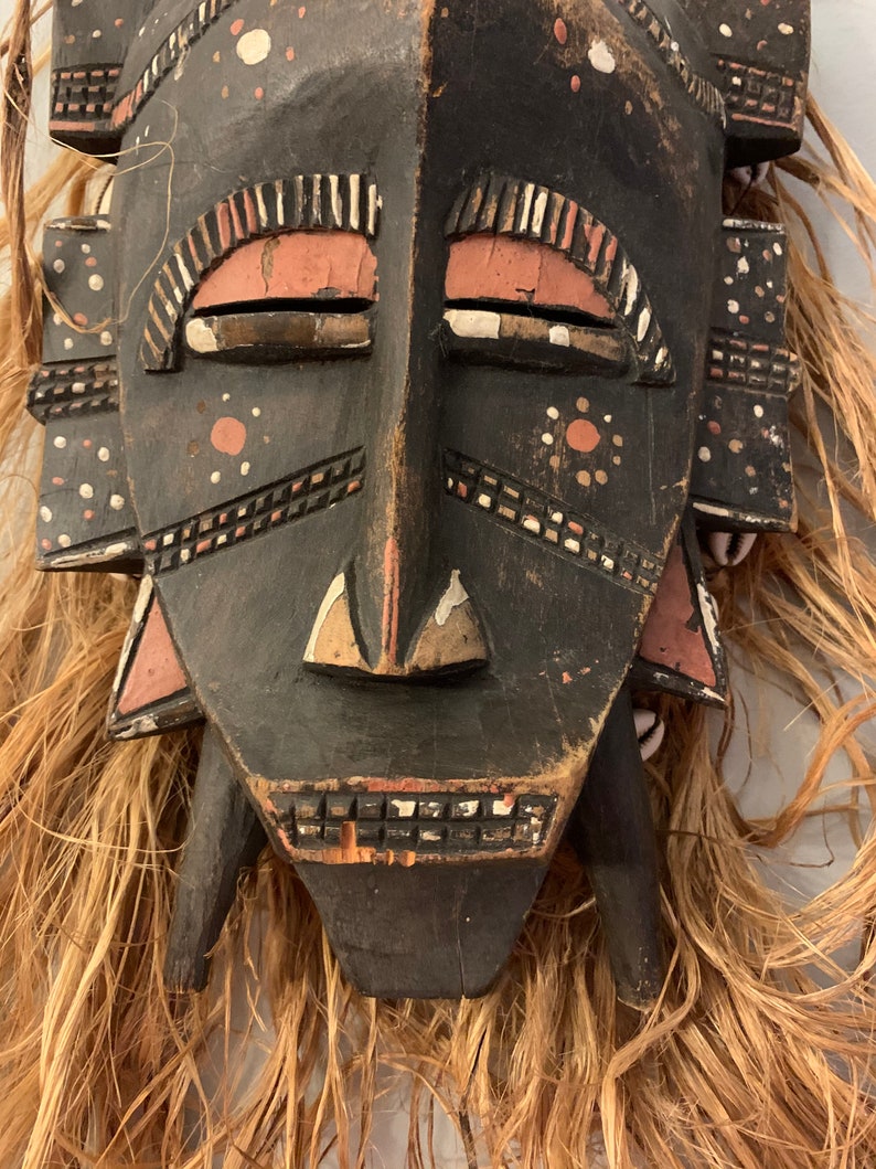 Senufo Mask With Bird Design / Raffia and Cowrie Shells / - Etsy