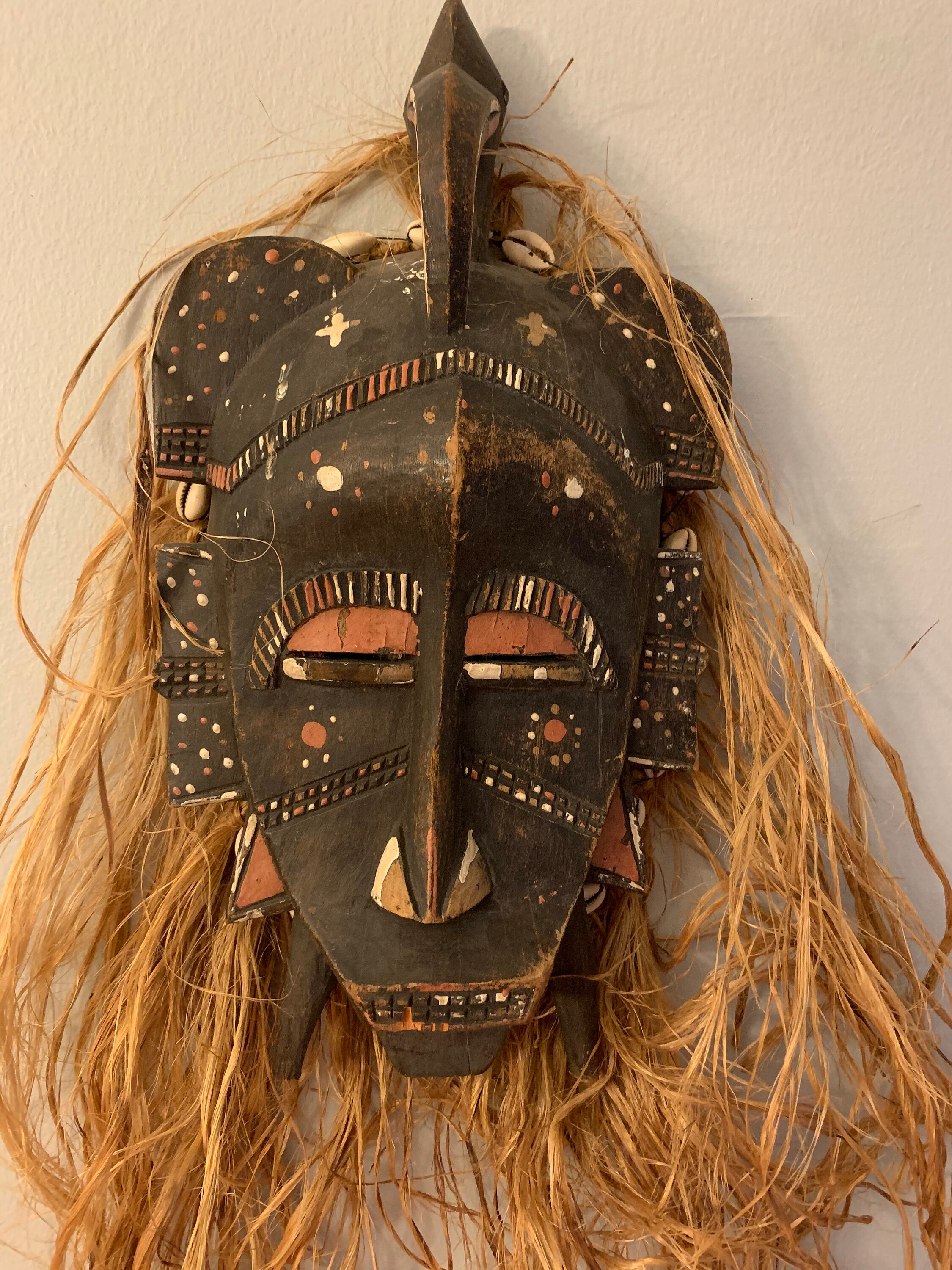 Senufo Mask With Bird Design / Raffia and Cowrie Shells / | Etsy