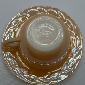 Fire King Marigold Peach Luster Ware Teacup and Saucer Orange W/ Laurel ...