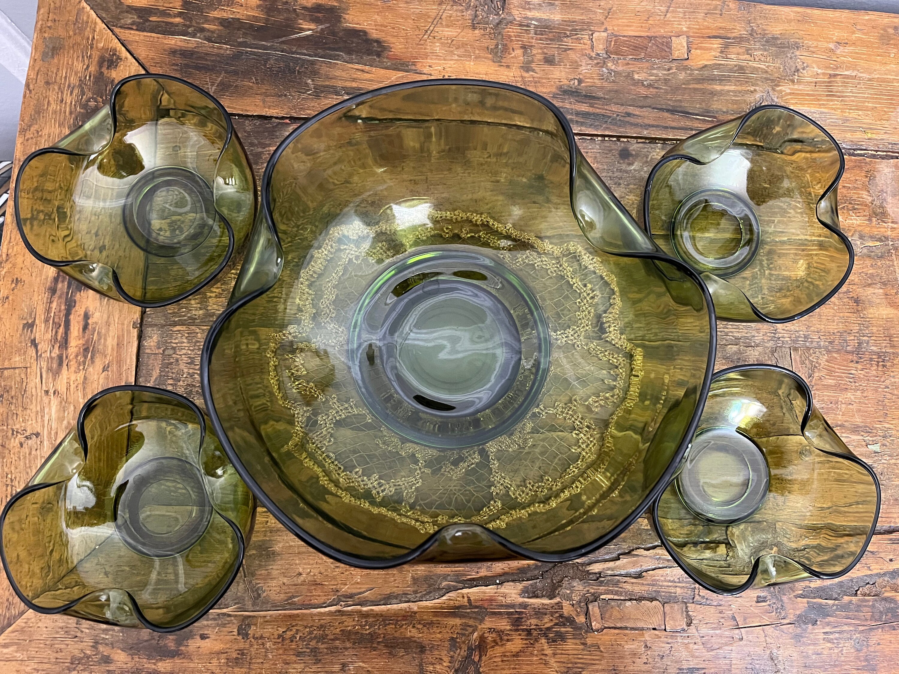 Anchor Hocking Mod Pinched Shape Avacado Green Glass Serving - Etsy