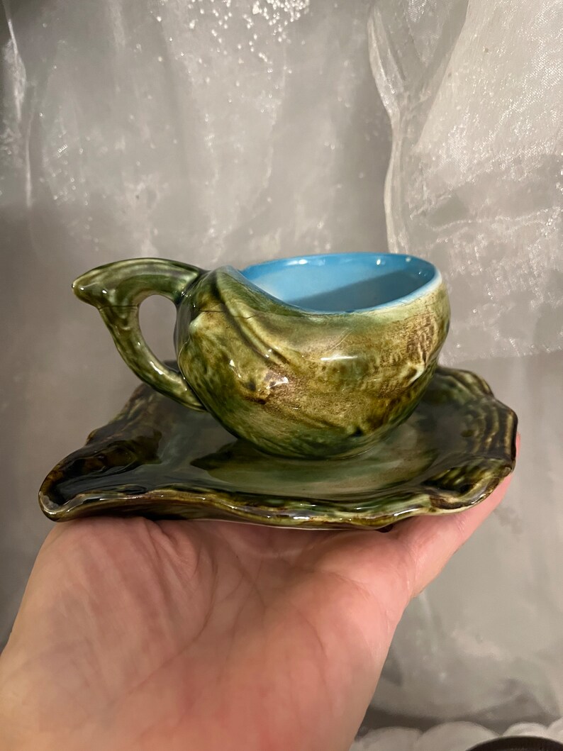 1950s French Majolica Seashells Tea Set / 4 Cups and Saucers; Tea Pot ...