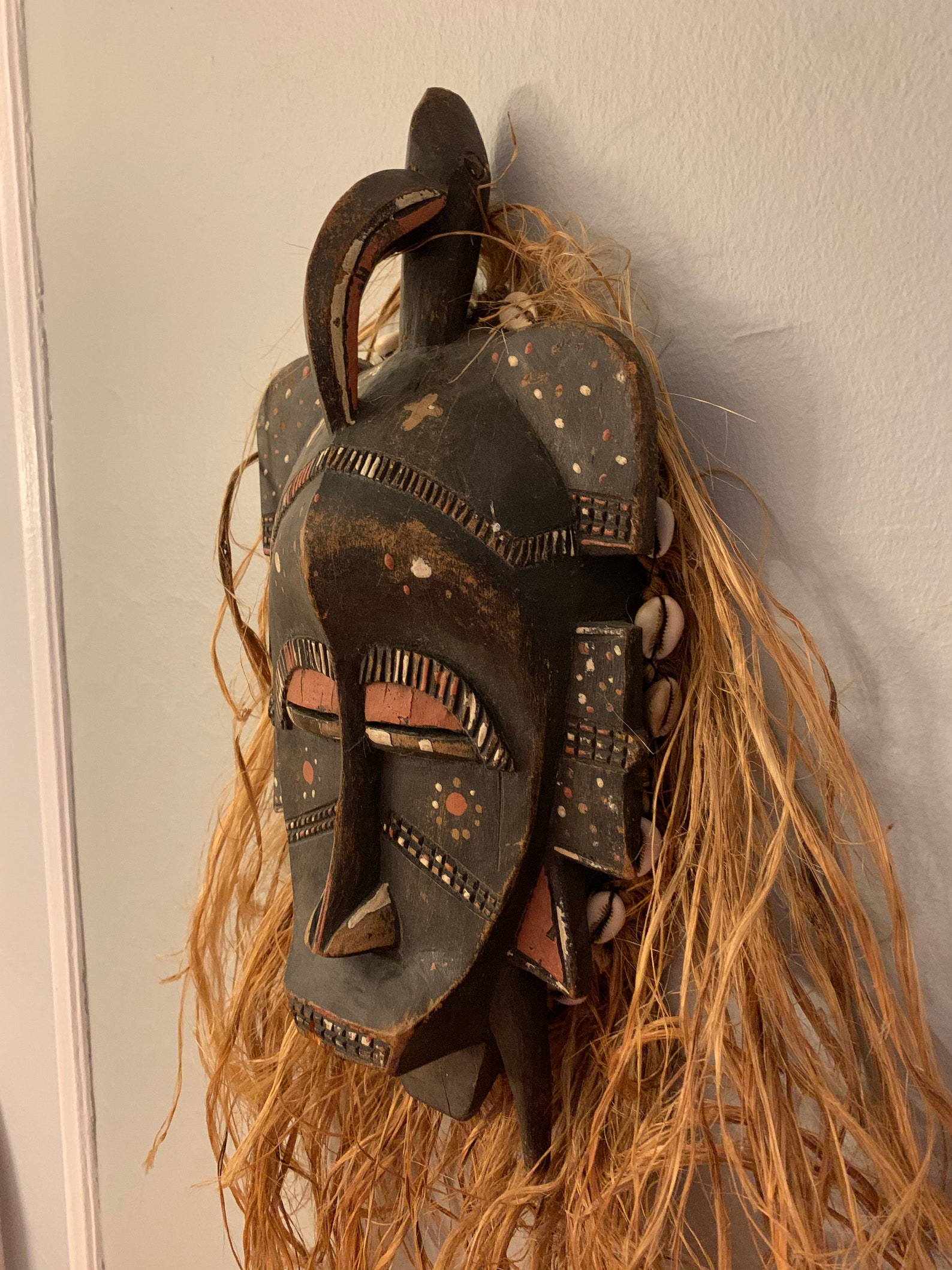 Senufo Mask With Bird Design / Raffia and Cowrie Shells / | Etsy