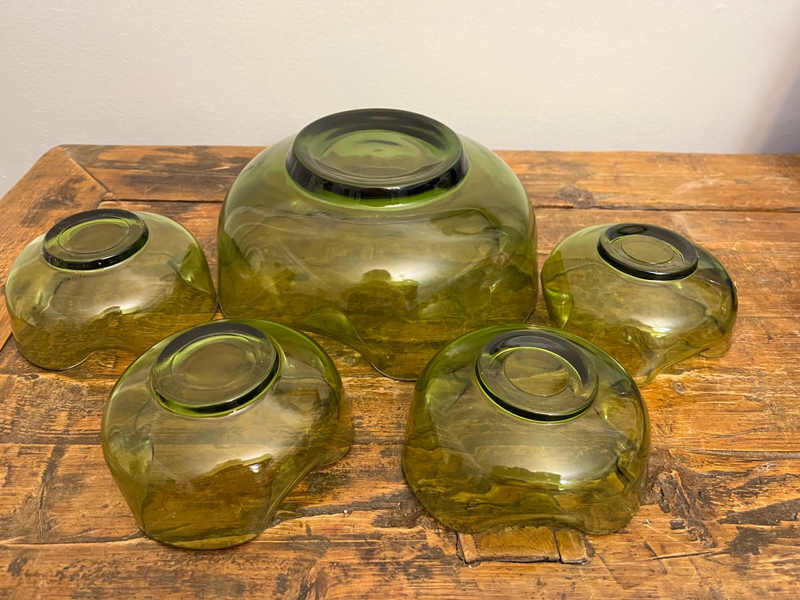 Anchor Hocking Mod Pinched Shape Avacado Green Glass Serving - Etsy