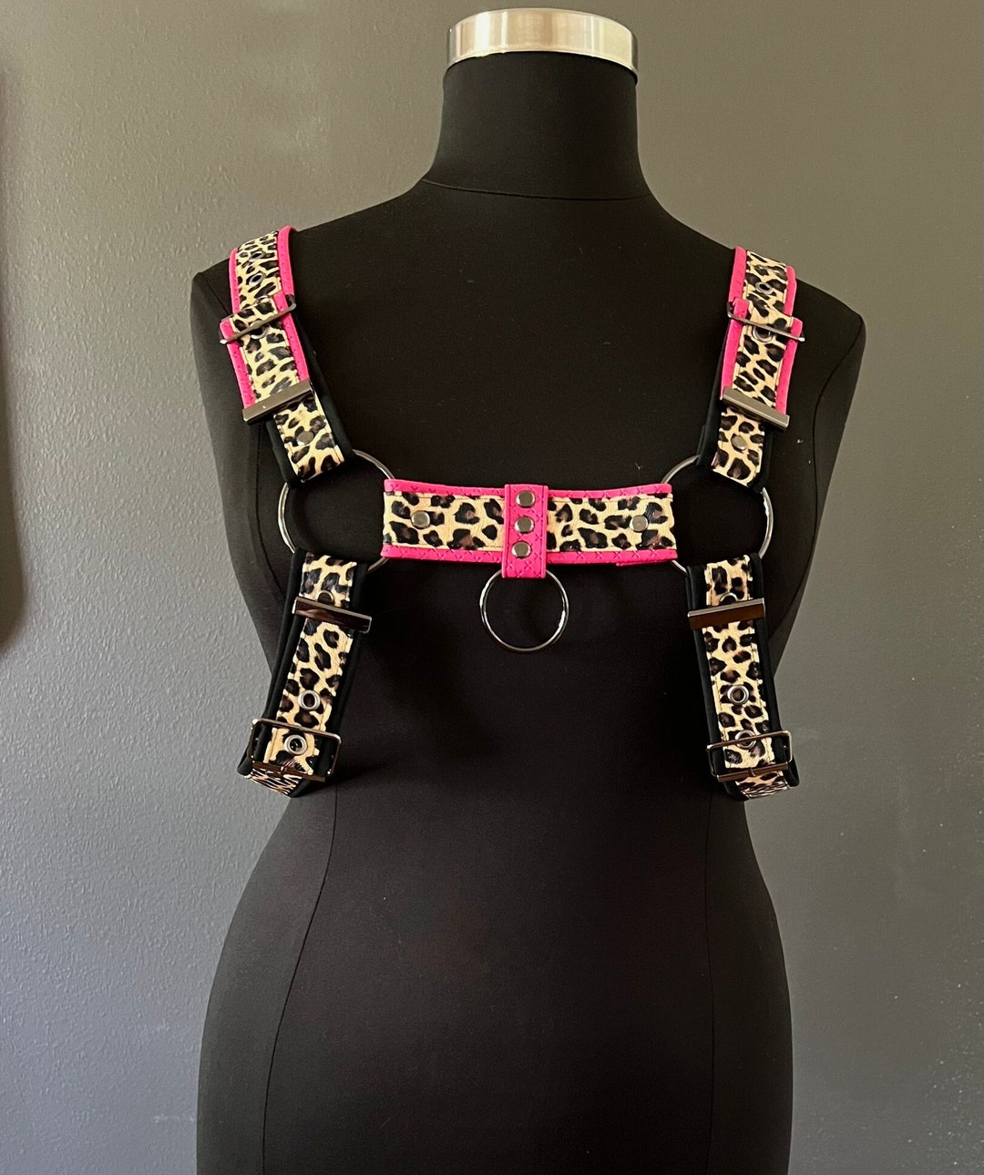Chest Harness Leopard Print Harness, Bulldog Style, Vinyl, Faux Leather ...