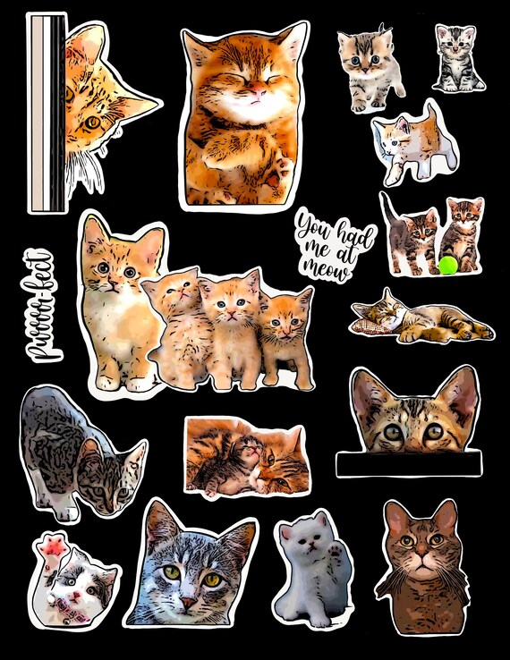 Printable Cat Stickers DIGITAL DOWNLOAD PNG Waterslides - Etsy