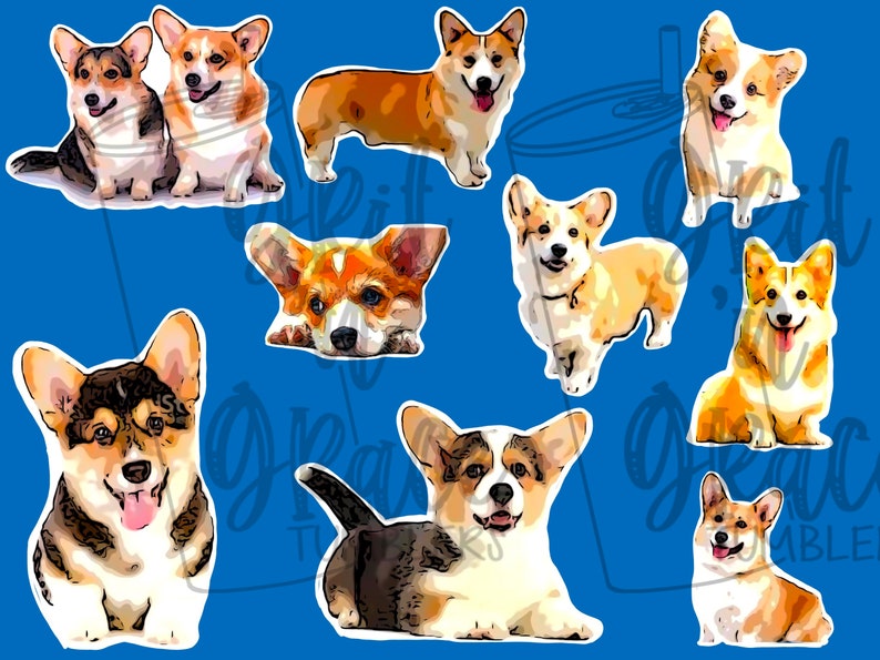 Printable Stickers- Corgi- DIGITAL DOWNLOAD, PNG, Waterslides, Decals ...