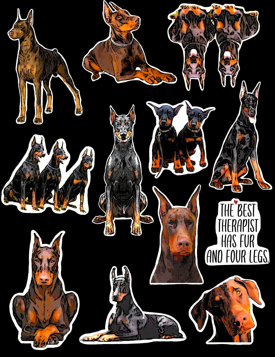 Printable Doberman Stickers- DIGITAL DOWNLOAD, PNG, Waterslides, Decals ...