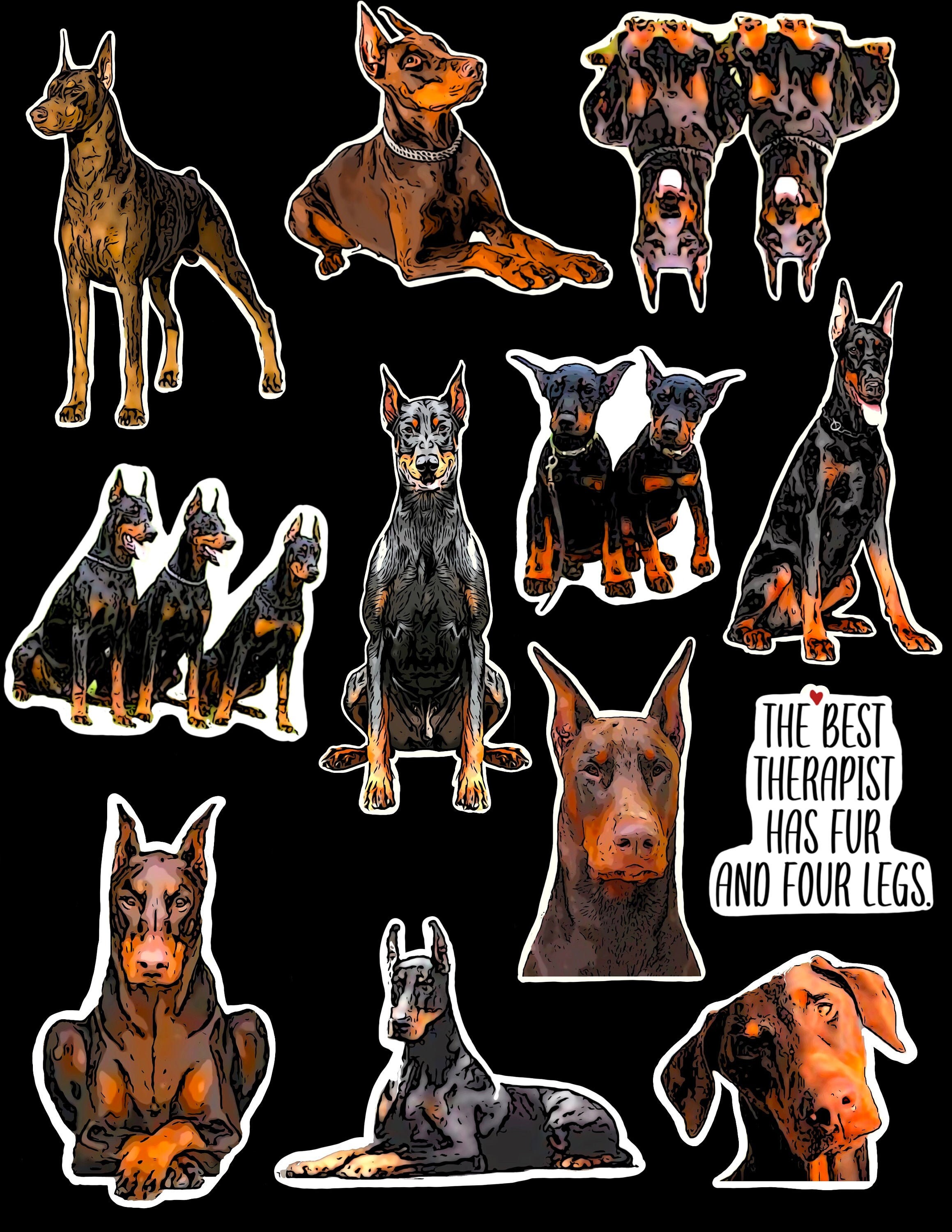 Printable Doberman Stickers- DIGITAL DOWNLOAD, PNG, Waterslides, Decals ...