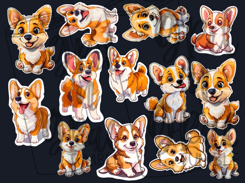 Printable Stickers- Corgi- DIGITAL DOWNLOAD, PNG, Waterslides, Decals ...