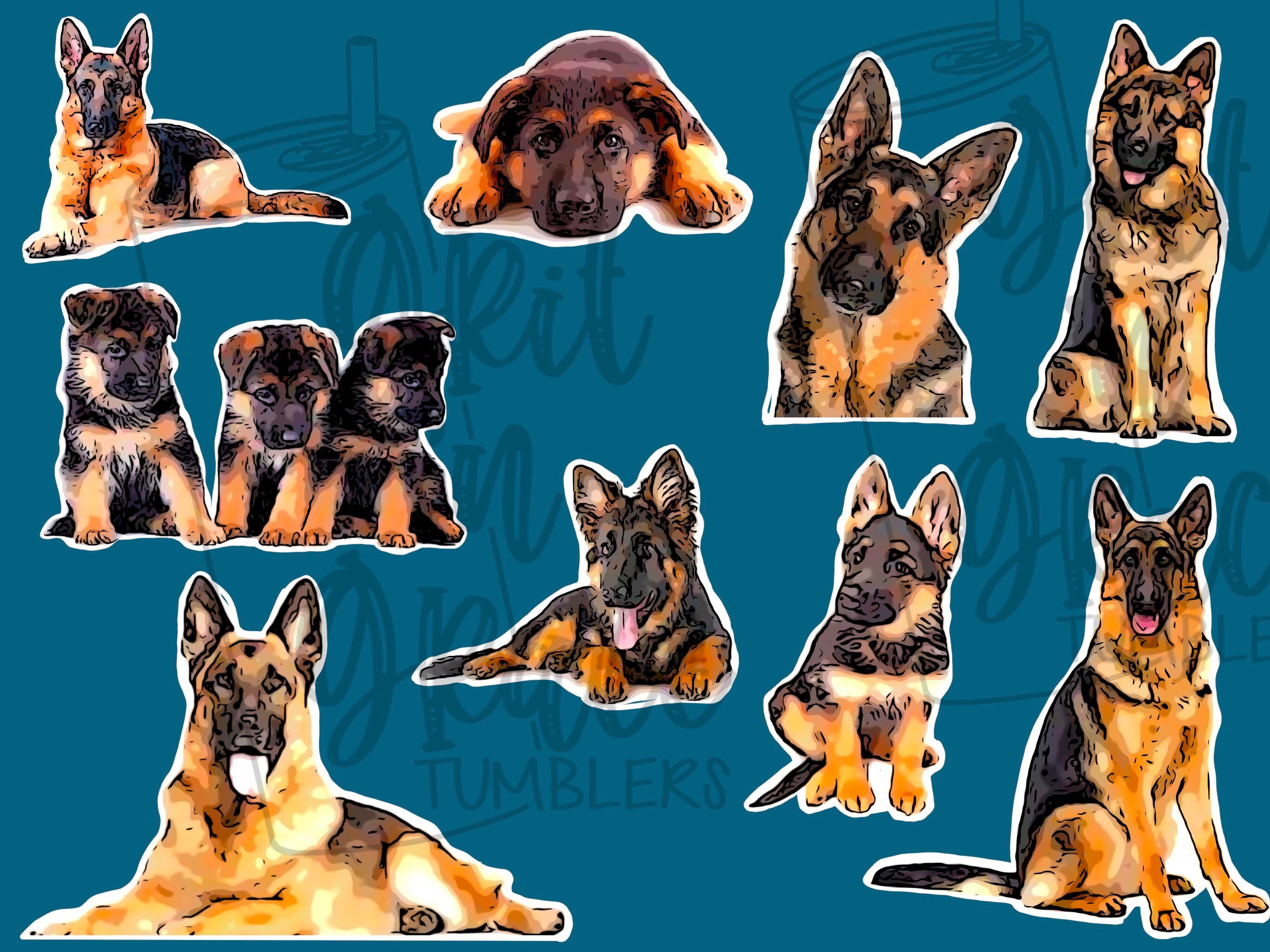 Printable Stickers- German Shepard- DIGITAL DOWNLOAD, PNG, Waterslides ...