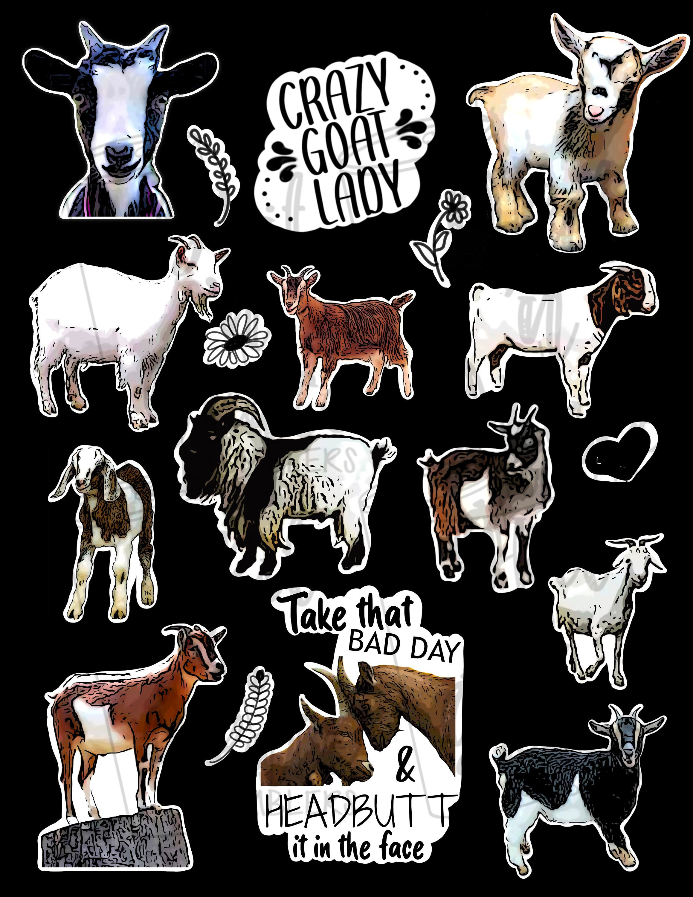 Printable Stickers- Goats- DIGITAL DOWNLOAD, PNG, Waterslides, Decals ...