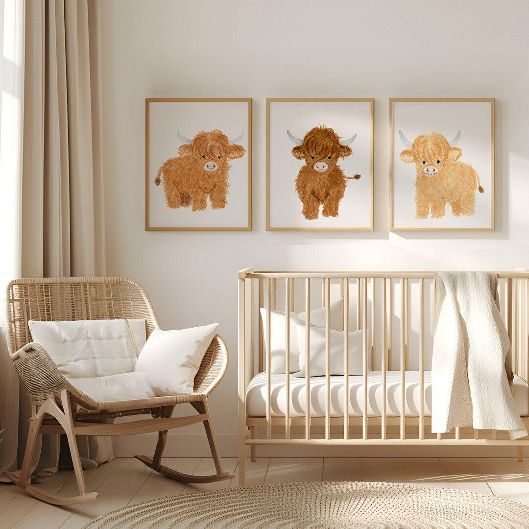 Highland Cow Nursery Art Prints, Highland Cow Nursery Decor, Watercolor ...