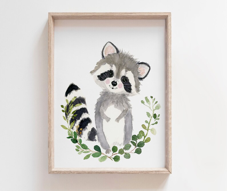 Estampados de vivero de bosques mapache pintura de mapaches - Etsy España