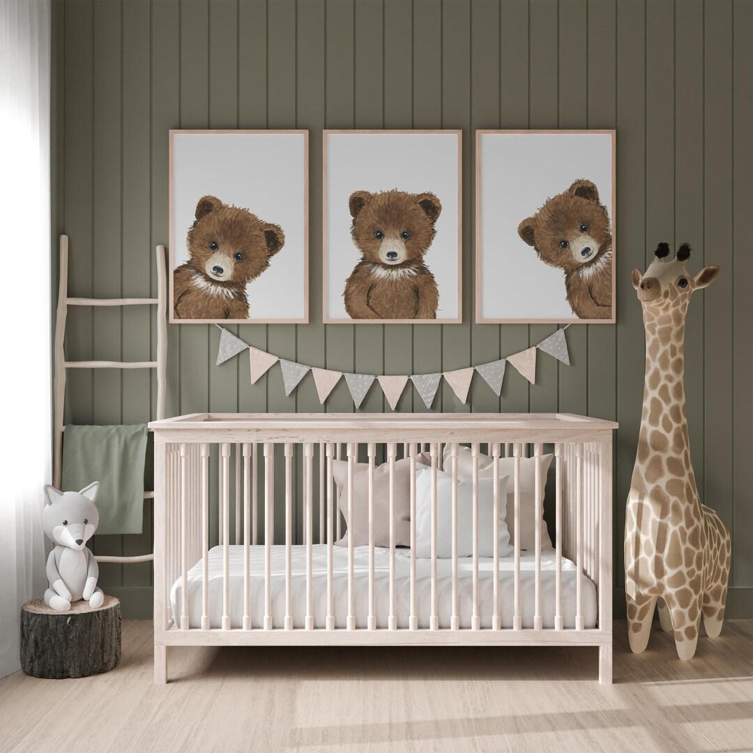 Peeking Bear Nursery Print Set 3, Peekaboo Bear Nursery Decor, Neutral ...