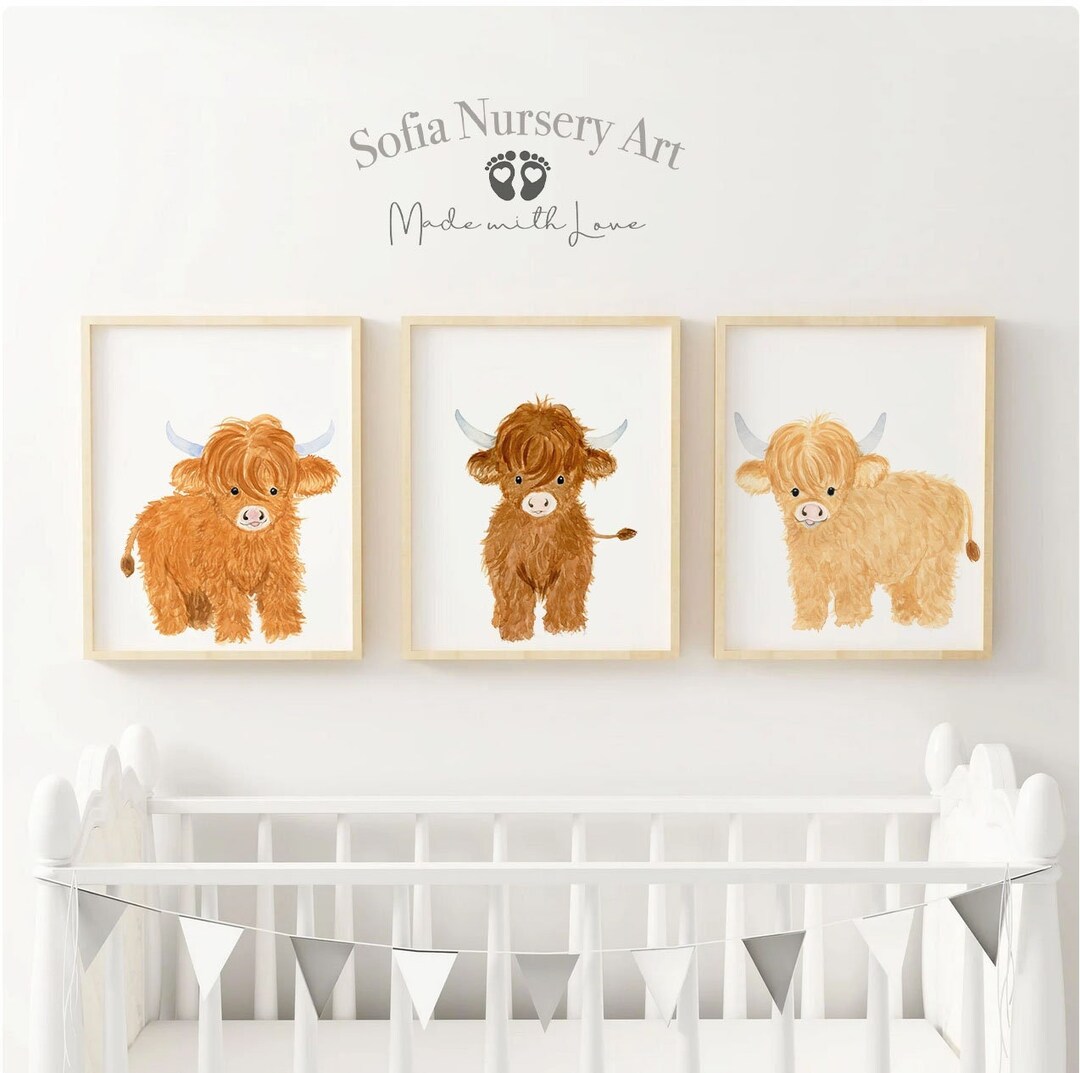 Highland Cow Nursery Art, Farm Nursery Decor, Highland Cow Wall Art ...
