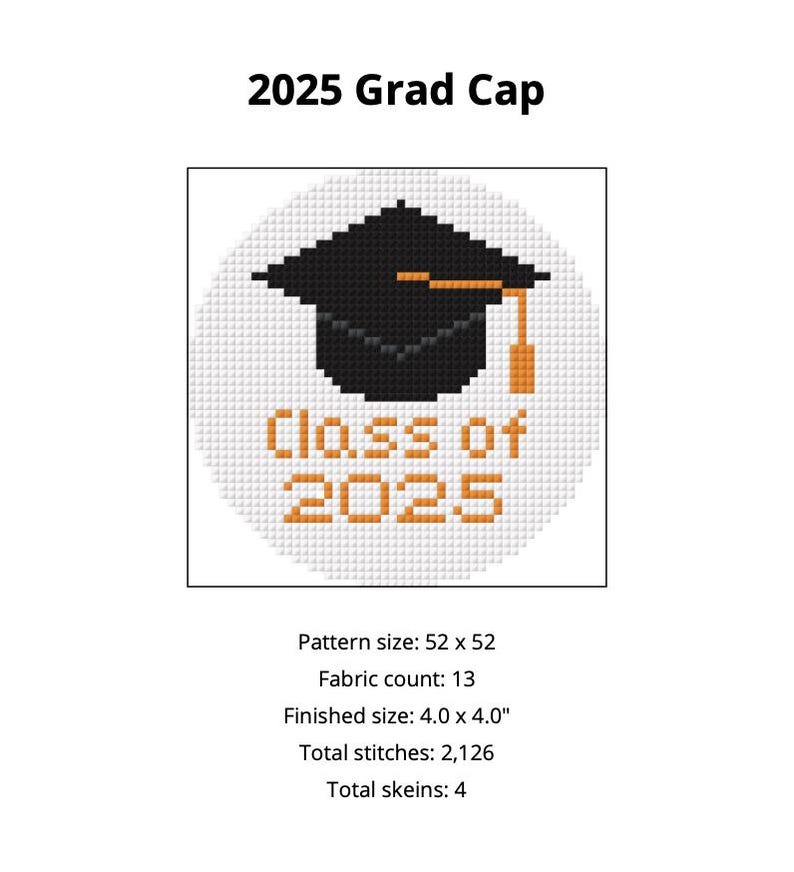Graduation Cap Needlepoint Pattern - 2025 Grad Gift - Cross Stitch PDF ...