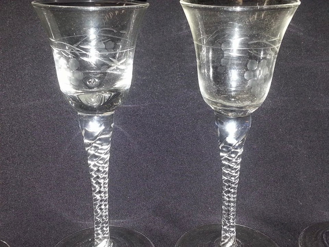 Vintage Set Of 5 Crystal Handcrafted Twisted Stem Cordial Etsy