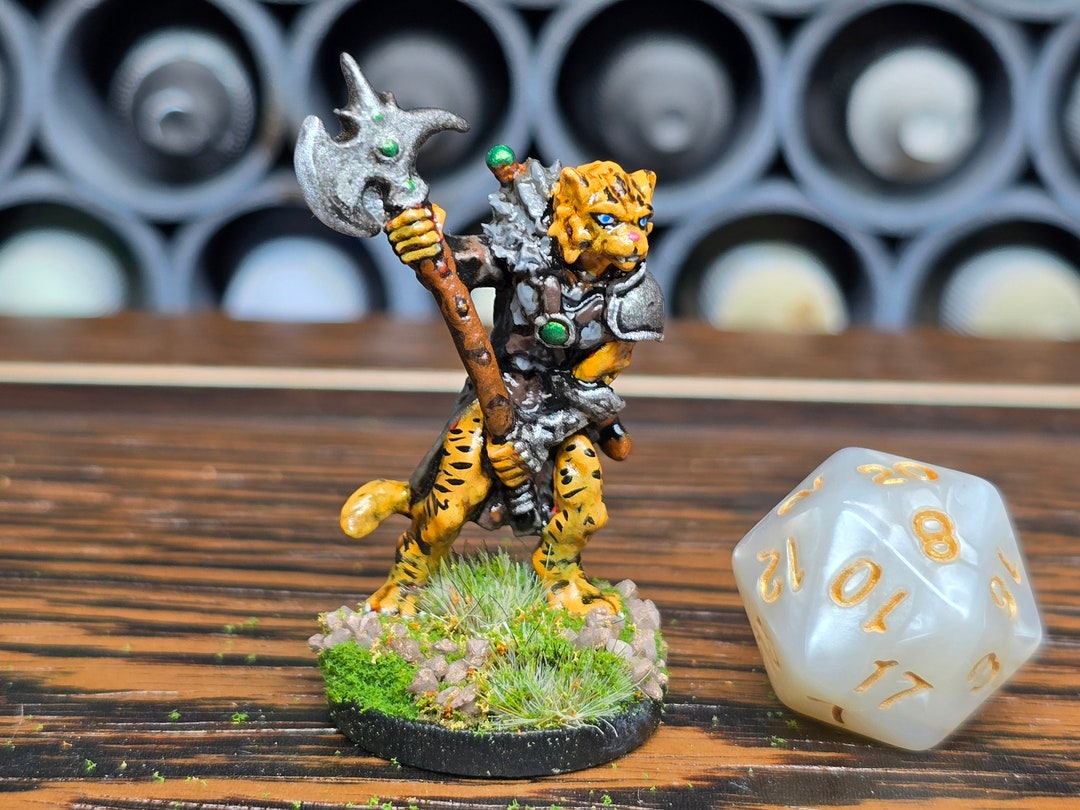 Barbarian Tabaxi Catfolk Custom Painted Dungeons and Dragons Miniature ...