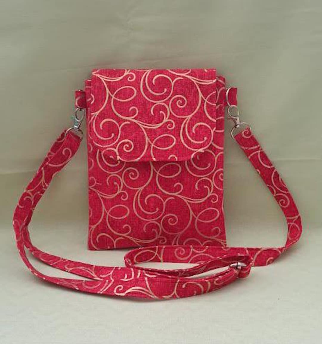 Red Swirls Crossbody Bag: Handmade Cotton Cell Phone Sling - Etsy