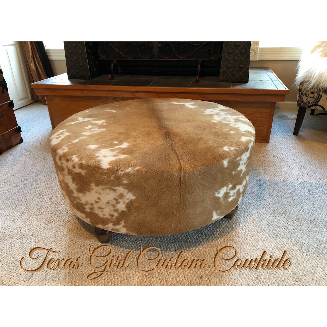 Custom Build Round Cowhide Ottoman - Etsy