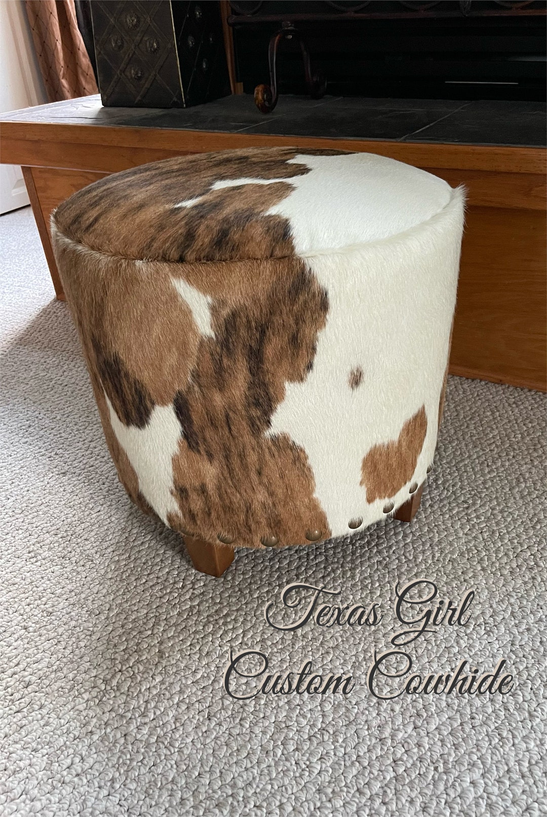 Round Cowhide Ottoman Footstool - Etsy