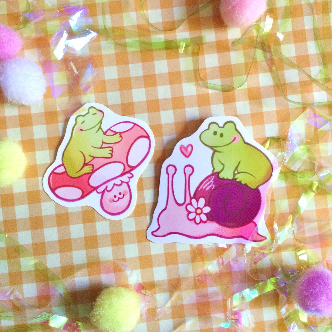 Cute Froggie Stickers Sitting on a Mushroom and Riding Snail - Etsy