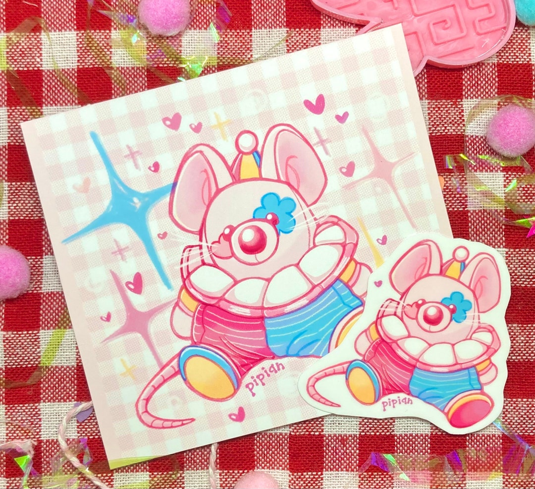 4 by 4 In. Clown Mouse Mini Print and Sticker Set! - Etsy