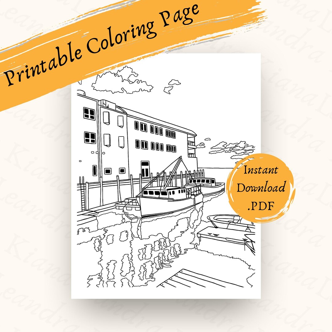 Portland Docks Printable Coloring Page - Etsy
