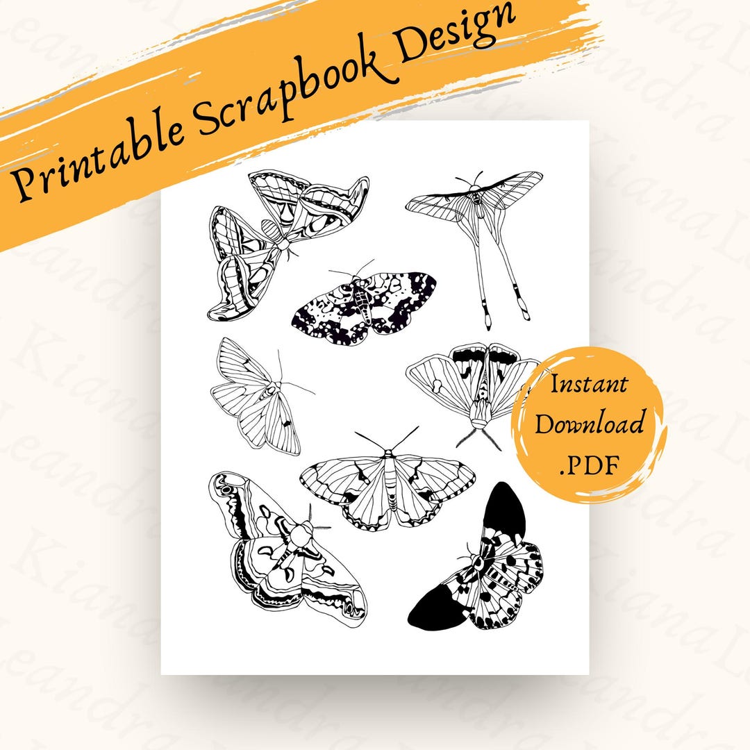Moth Printable Pack #1 - Paper Cutout for Scrapbook Junk Journals and ...