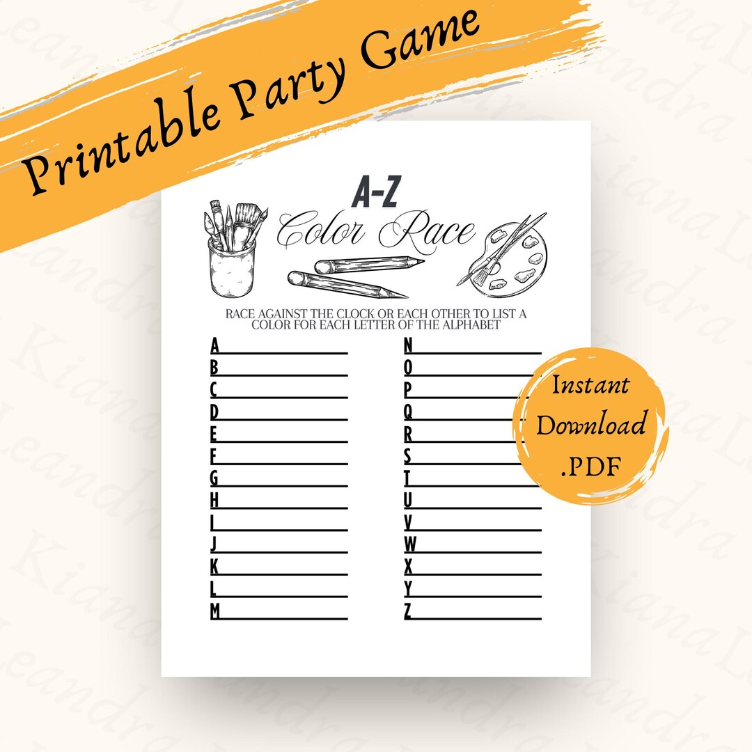 A-Z Color Race Game - Printable Party Game - Social Gathering Event Ice ...