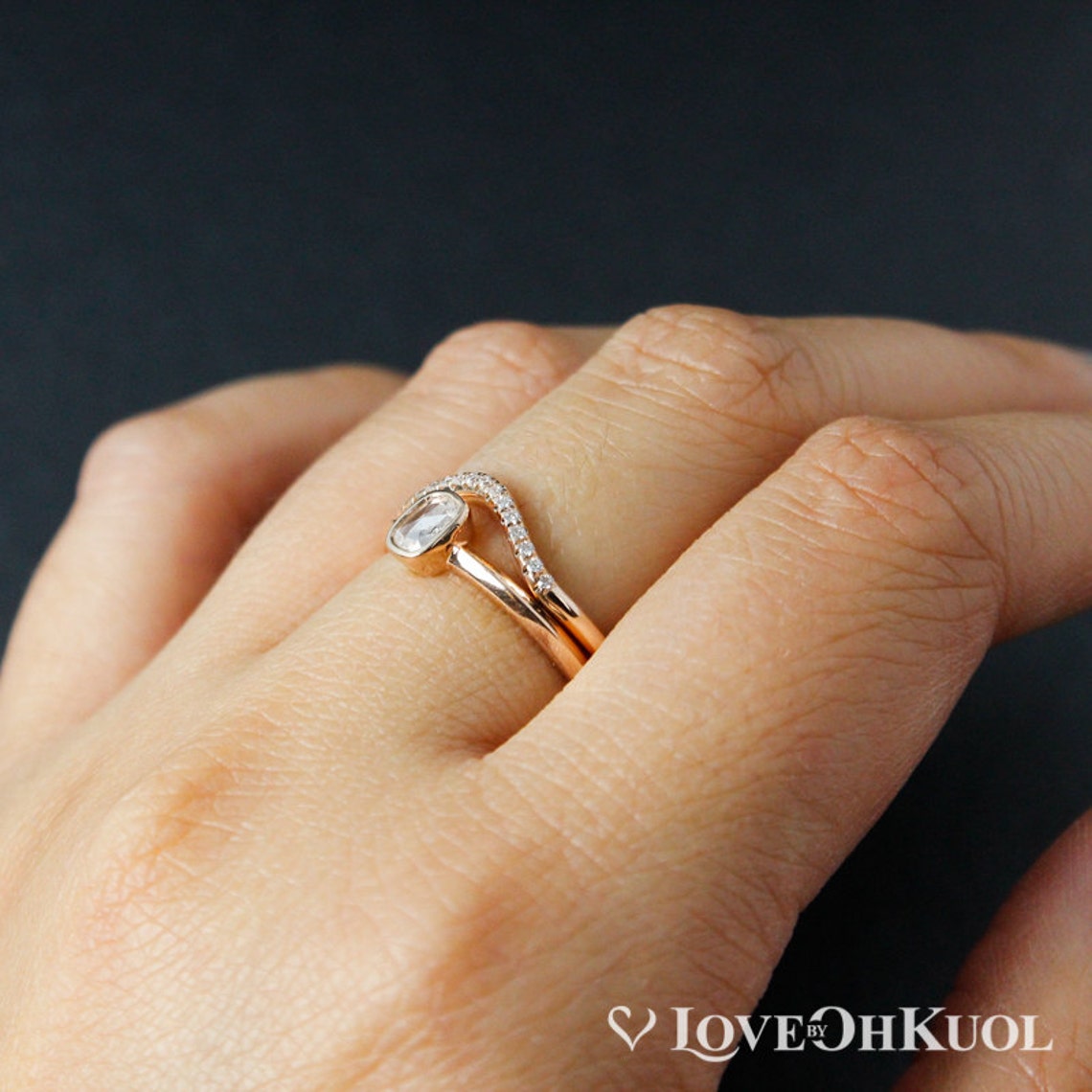 Rose Cut Diamond Ring Rectangular Diamond Curved Wedding | Etsy