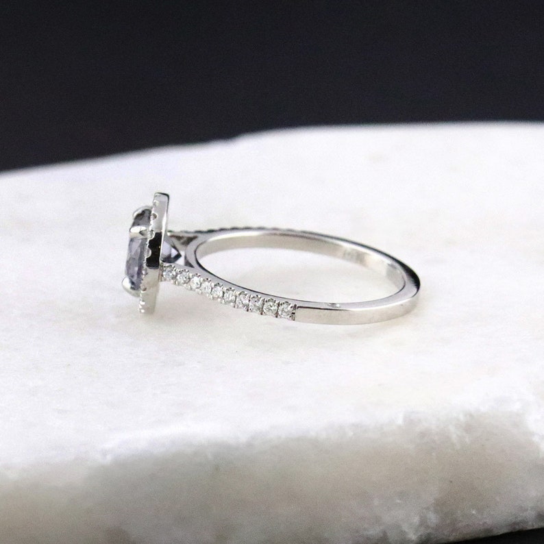 White Gold Diamond Halo Titanium Grey Spinel Engagement Ring - Etsy