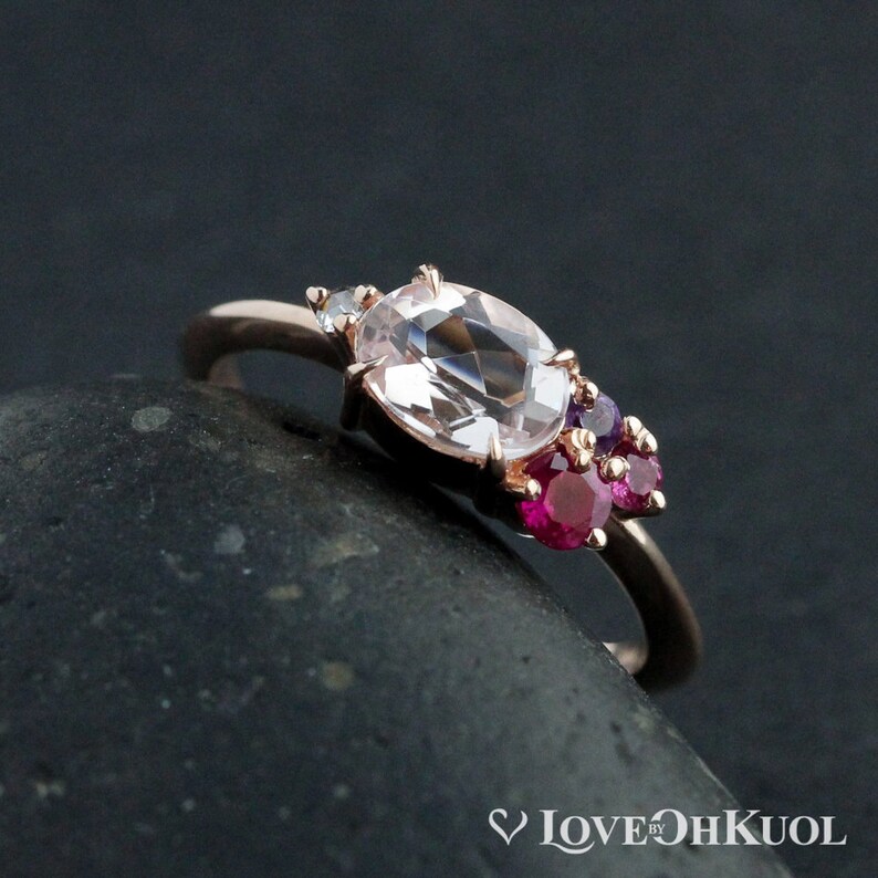 Oval Morganite Cluster Ring Boho Wedding Ring Custom - Etsy