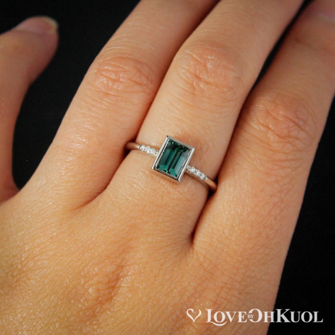 Teal Green Tourmaline Ring Emerald Cut Tourmaline - Etsy