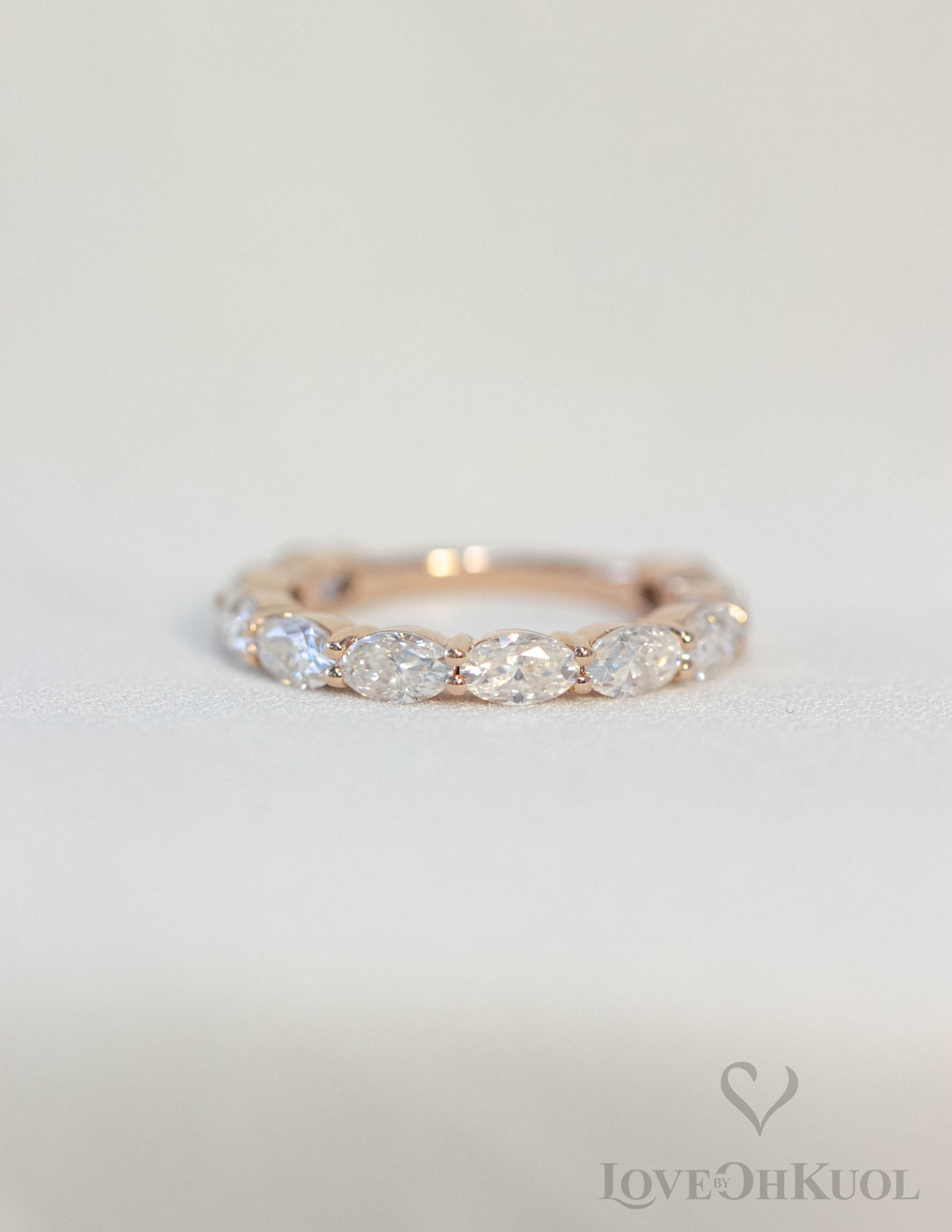 Rose Gold Oval Wedding Band Horizontal Set Oval Engagement Ring Colorless Moissanite Diamond Free Ring Etsy
