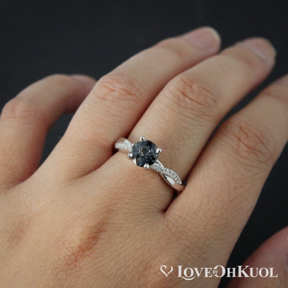 White Gold Grey Spinel Engagement Ring Twisted Diamond Band | Etsy