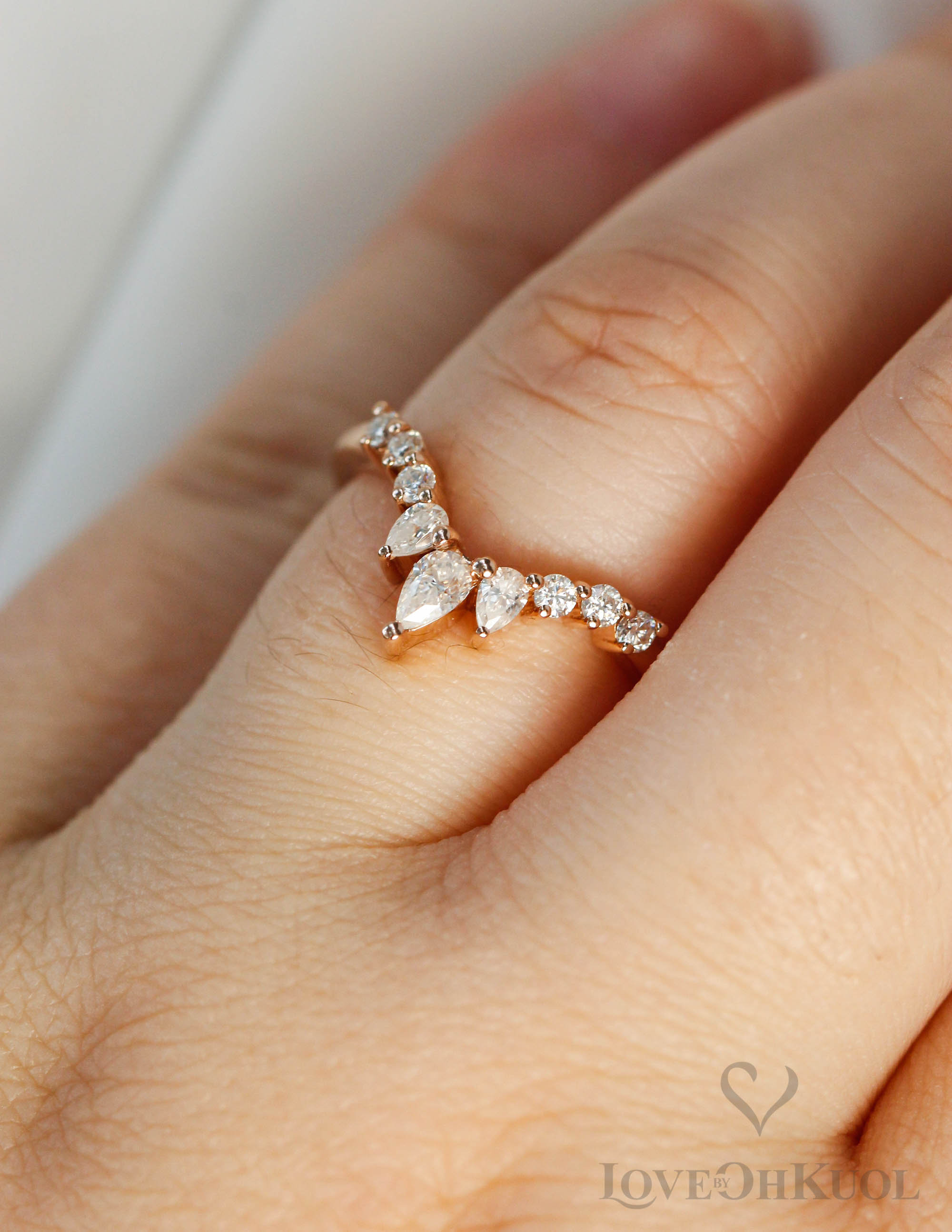 Rose Gold Pear Cut Colorless Moissanite Contour Wedding Band | Etsy