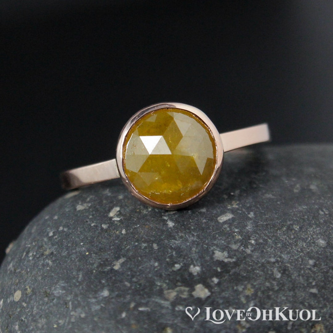 Honey Yellow Rose Cut Diamond Ring - Rose Gold Setting - Choose Your ...
