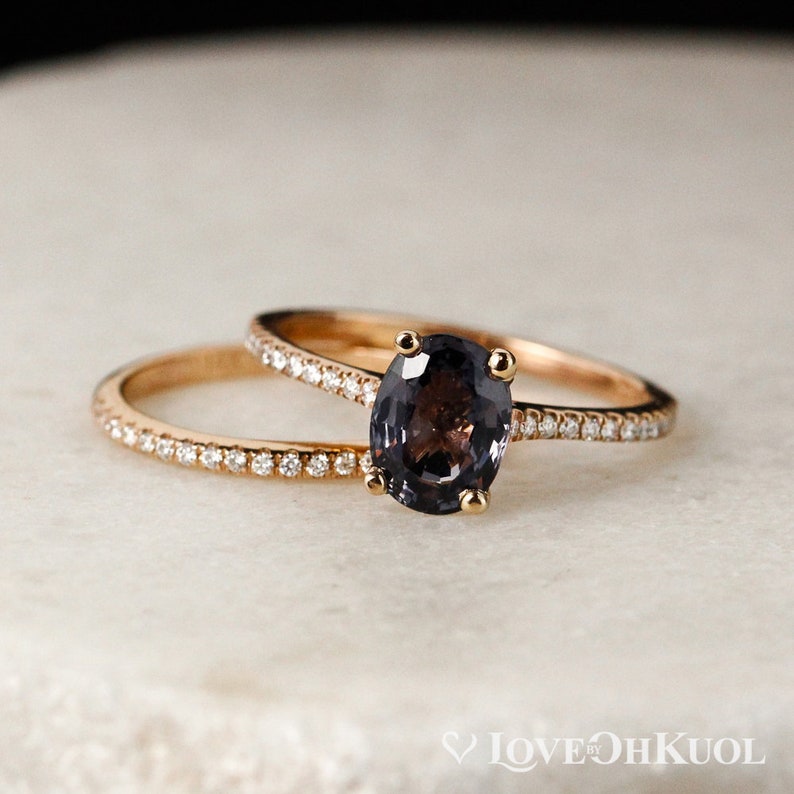 Classic Oval Grey Spinel Engagement Ring Half Eternity - Etsy Canada